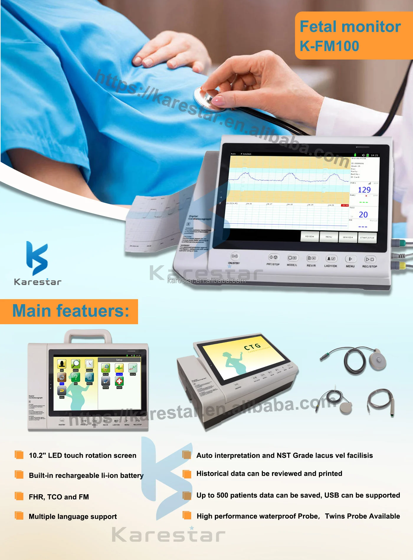 K-FM100 Portable 10.2 inch CTG Fetal Monitor from China manufacturer ...
